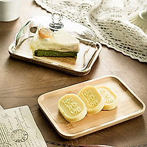 Bamboo Butter Dish with Glass Lid- 18X12X10CM Clear Butter Tray for Refrigerator& Counter for Butter, Block of Cream Cheese& Serving Dish ( Bamboo Tray )