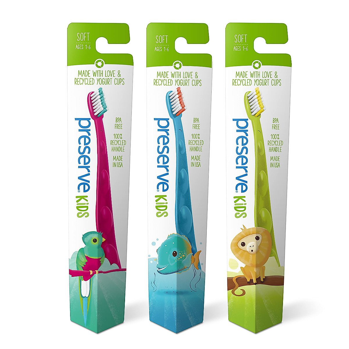 Preserve Kids Toothbrushes, Made in the USA from Recycled Plastic, Soft Bristles, Colors Vary, 1 Count