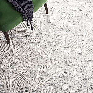 SAFAVIEH Jardin Collection Area Rug - 8' x 10', Grey & Ivory, Handmade Floral Wool, Ideal for High Traffic Areas in Living Room, Bedroom (JAR727F)