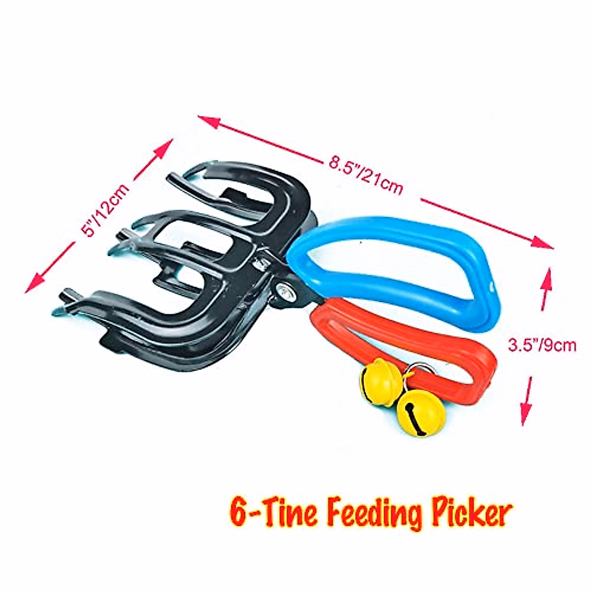 LYFOO Hay Filling Grabber Fishing Grabber Crab Tongs Horse Hay Gripper Cow Hay Fork Pet Feeding Fork Rabbit Feeder Goat Food Feeder with Measurement Tape (6-Tine), Black