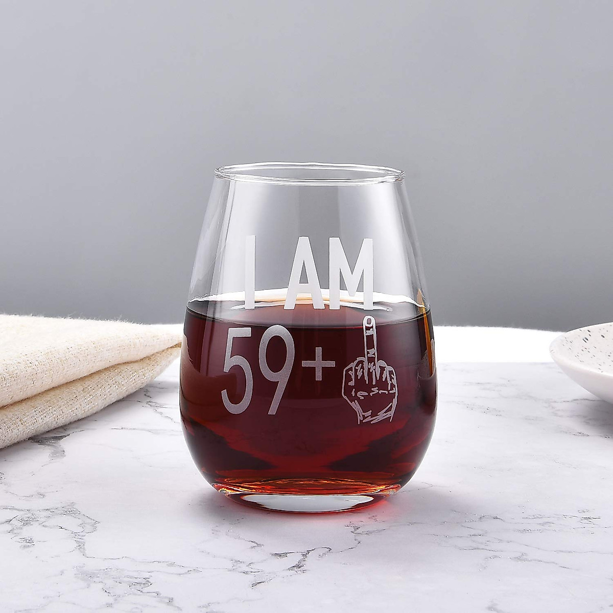 Wine Glass 59 + One Middle Finger 60th Birthday Gift for Men Women Funny Stemless Wine Glass Unique Gifts for Friend Wine Lover Turning 60 Perfect Party Decoration Big Capacity Better Sober Up 15Oz