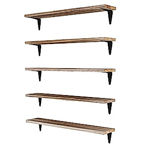 Wallniture Arras Wood Floating Shelves for Wall Storage, 24" Bookshelves for Living Room, Kitchen Shelves, Shelves for Bedroom & Office Burnt Finish Set of 5
