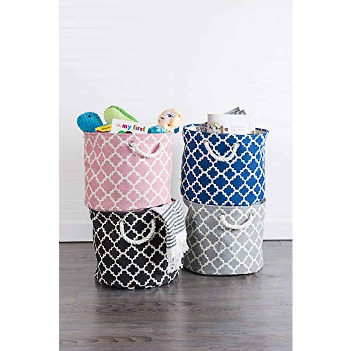 DII Polyester Container with Handles, Lattice Storage Bin, Large, Gray