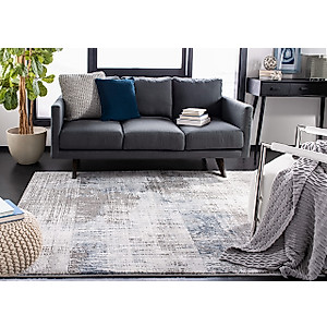 SAFAVIEH Craft Collection Area Rug - 9' x 12', Grey & Blue, Modern Abstract Design, Non-Shedding & Easy Care, Ideal for High Traffic Areas in Living Room, Bedroom (CFT874F)