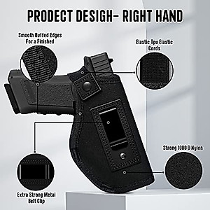 PODFAN Universal Gun Holsters for Men/Women,IWB 9mm Pistols Holster Right Left Handed,Concealed Carry,Fits S&W M&P Shield Glock 9/40 P320 17 19 26 27 42 43,Similar Handguns (Black-Right Hand)