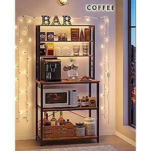 VASAGLE Baker's Rack, Microwave Oven Stand, Kitchen Tall Utility Storage Shelf, 6 Hooks and Metal Frame, Industrial, 15.7 x 31.5 x 65.7 Inches, Rustic Brown and Black UKKS019B01