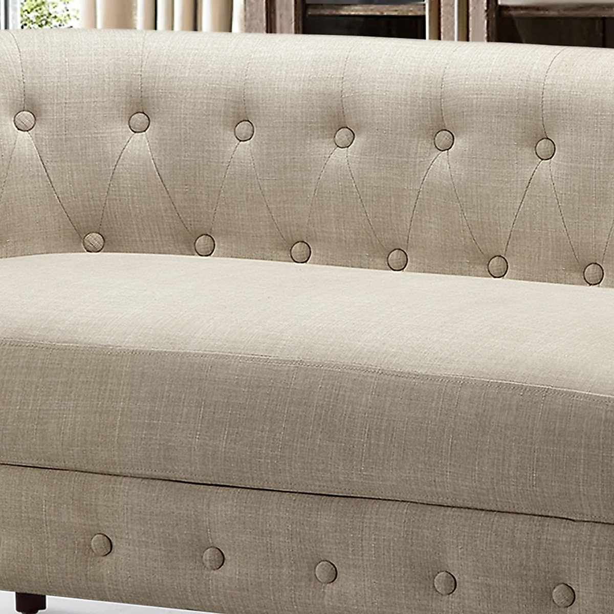 Rosevera C18-1 (1-B) Garner Chesterfield Settee Loveseat, Beige