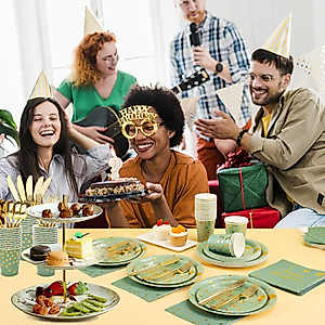 175 Pcs Sage Green Birthday Decorations - Sage Green Birthday Plates and Napkins Party Supplies Serve 25 Guests - Sage Green and Gold Birthday Paper Plates for Girls Women Happy Birthday Party Decor