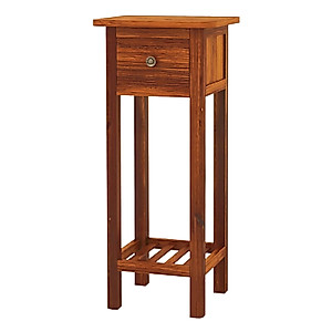 Giantex Tall End Table, Narrow Side Table with Drawer and Shelf, Acacia Wood Nightstand for Living Room, 2-Tier Bedside Table for Small Space, No Assembly, Rustic Brown