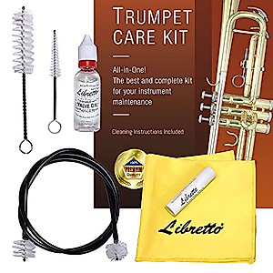 Libretto Trumpet (Cornet) ALL-INCLUSIVE Care Kit w/Instructions: Valve Oil+Slide Grease+Cleaning Cloth+Mouthpiece/Valve/Bore Brushes, Giftable Handy Case, Time to Clean & Extend Life of your Trumpet!