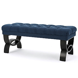 Christopher Knight Home Scarlett Fabric Ottoman Bench, Dark Blue 17.25”D x 41.00”W x 16.75”H