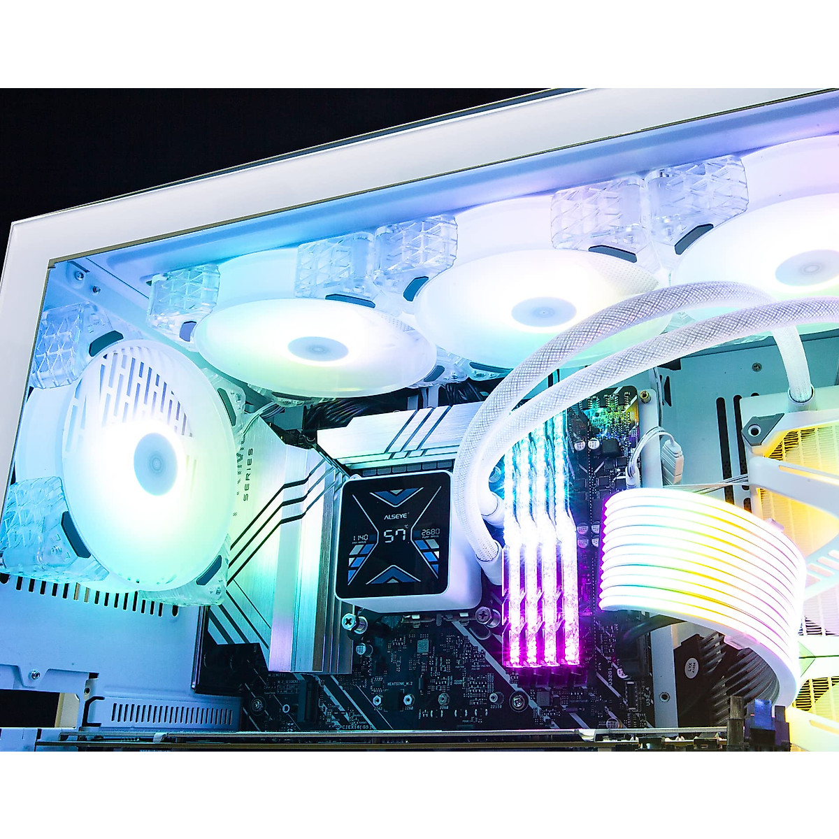 ALSEYE N12 Case Fans, 3 Pack 120mm ARGB & PWM PC Case Cooling Fans with Controller, Ultra Quiet High Airflow Half-Transparent White Computer Case Fan