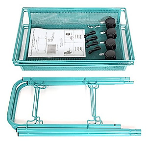 Ruishetop Rolling Push Cart Stand Shelves, Storage Rack with Wheels with Mesh Wire Basket, Multifunction Metal Trolley Organizer for Home, Office, Bedroom, Bathroom, Kitchen (4-Tier Rack Blue)