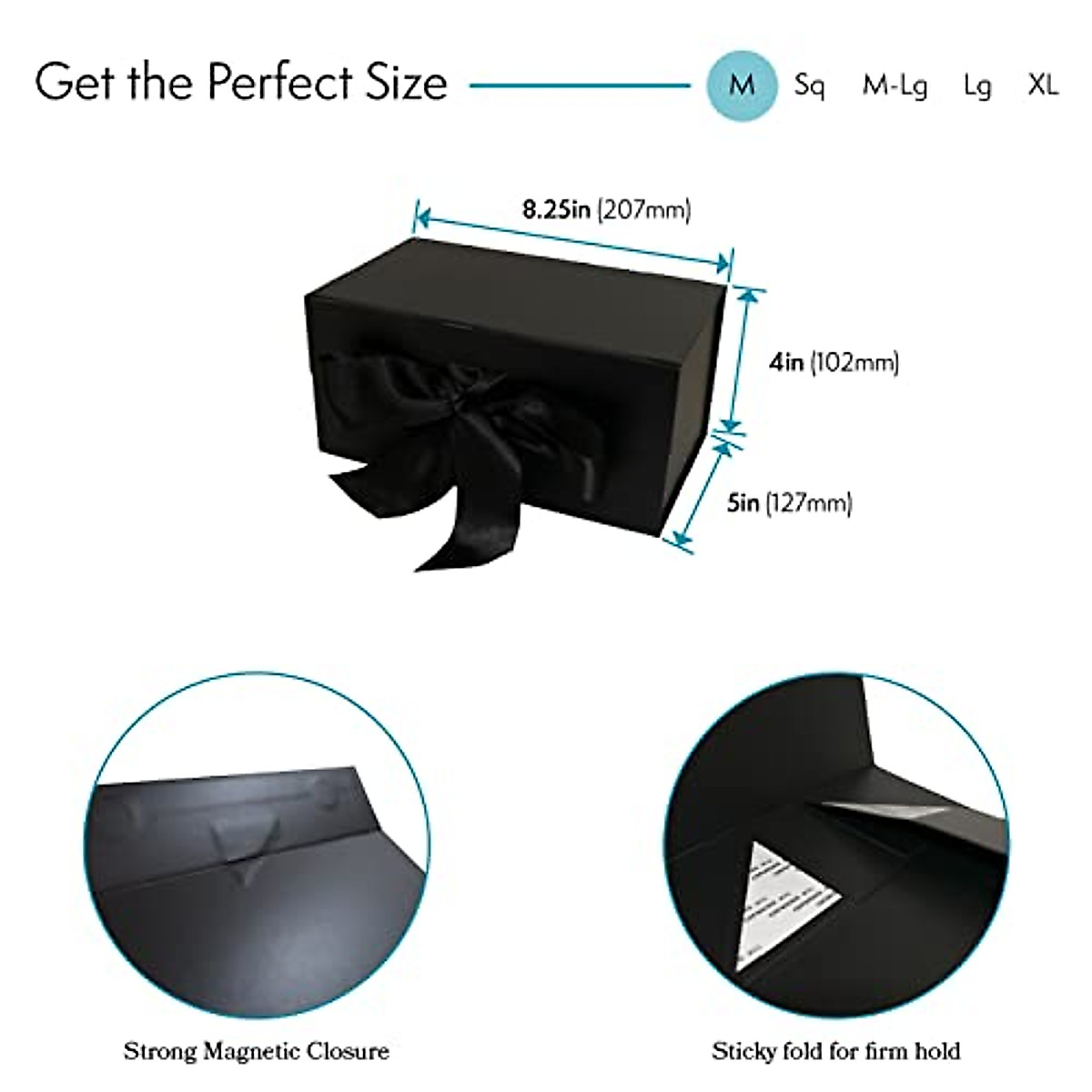 PACK2PACK Luxury Foldable Gift Box with Fixed Ribbon | Collapsible Box with Magnetic Closure | Weddings, Bridal Showers, Corporate Gifts | 100% Recycled Paper (Medium, Black/White)