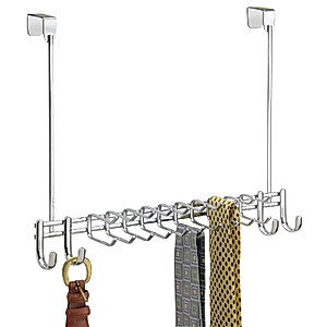 mDesign Over the Door Closet Organizer Rack for Ties, Belts - 24 Hooks, Chrome