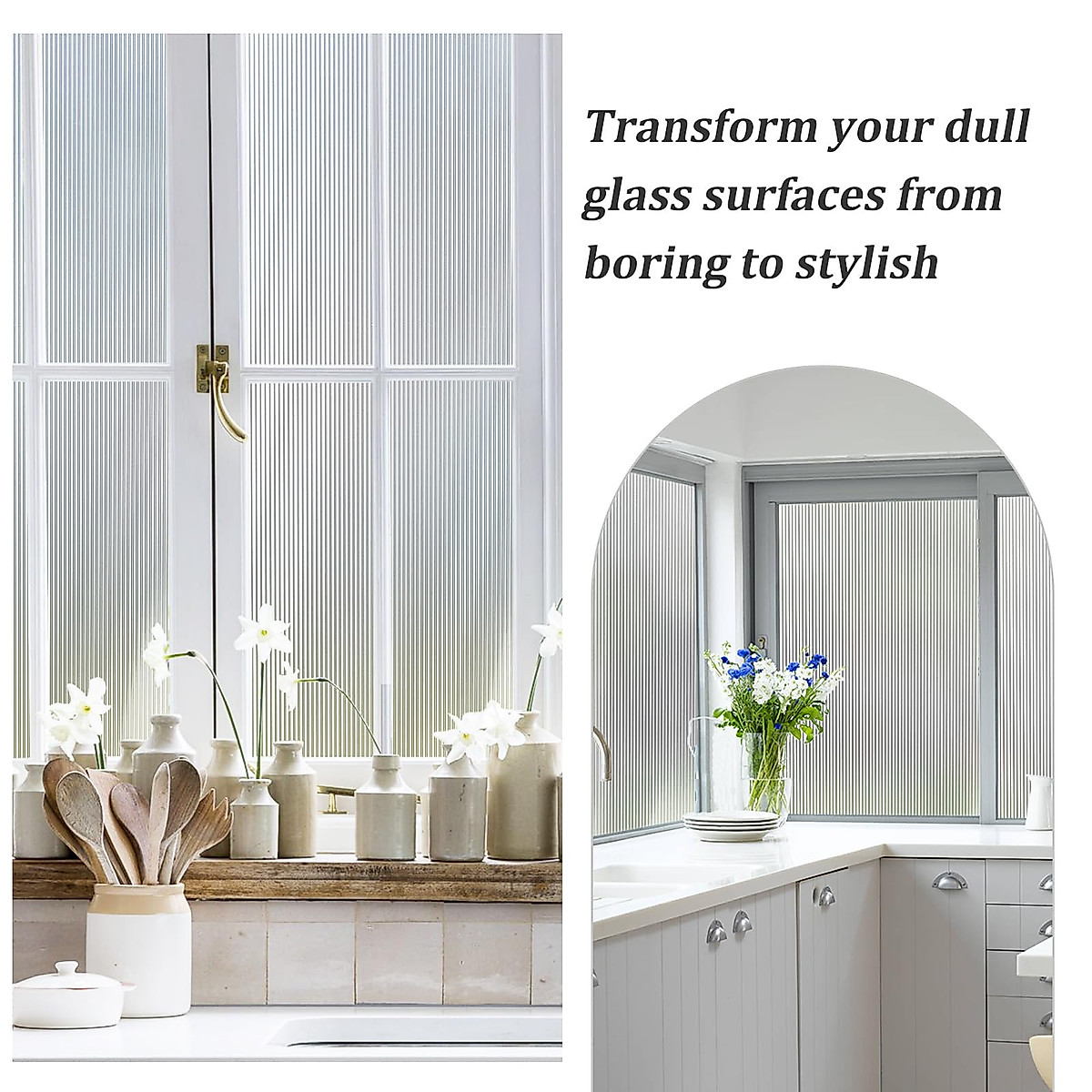 Windimiley Window Privacy Film Reeded Glass Window Clings Frosting Fluted Glass Window Stickers Frosted Bathroom Static Cling Heat UV Blocking Window Tint Decorative Window Coverings, 17.5x78.7 Inch