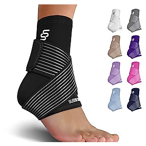Sleeve Stars Ankle Brace for Women & Men, Achilles & Plantar Fasciitis Relief Compression Sleeve, Foot Brace with Ankle Support Strap, Heel Protector Wrap for Pain, Tendonitis & Sprain (Single/Black)