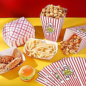 Sawysine 72 PCS Movie Party Supplies Include 36 Pcs Movie Night Popcorn Boxes and 36 Pcs Paper Food Trays Plastic Red White Striped Classic Popcorn Containers for Movie Night Theater Carnival Circus