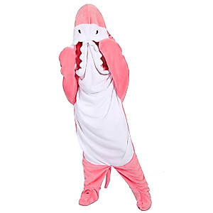 BEVITA Shark Blanket Hoodie Kids shark Wearable Blanket Gifts for Girls Onesie, pink shark, 140