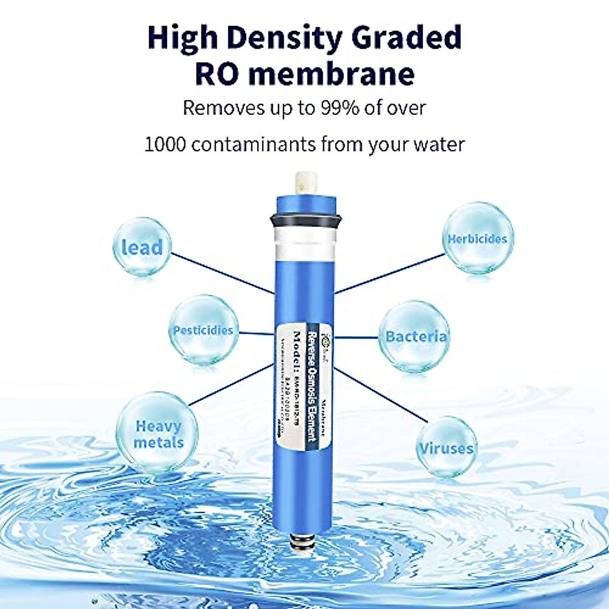Huining 75GPD RO Membrane ULP1812/2012 Residential Reverse Osmosis Membrane Water Filter Cartrige Replacement for Home Drinking Water Filtration System Household Under Sink Water Purifier (1 Pack)