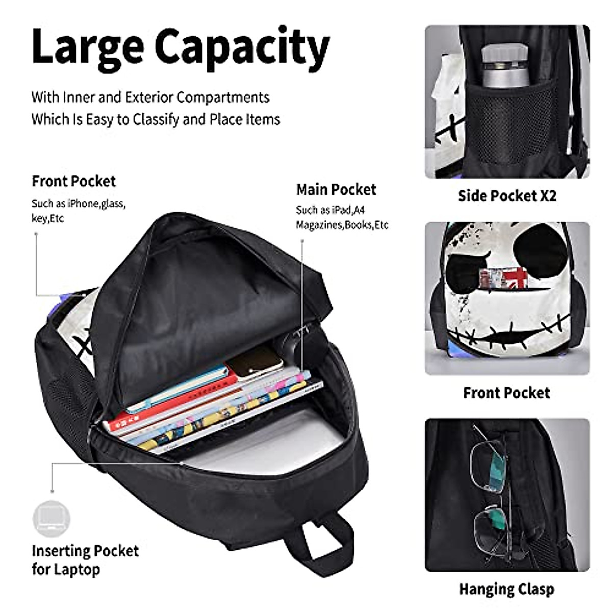 halloween nightmare 3 Piece Backpack Set Cartoon Backpack with Lunch Box Pencil Case for girls teens Women Men Durable Laptop Bag school backpack Wear Resistant christmas Hiking Camping Daypack C 3