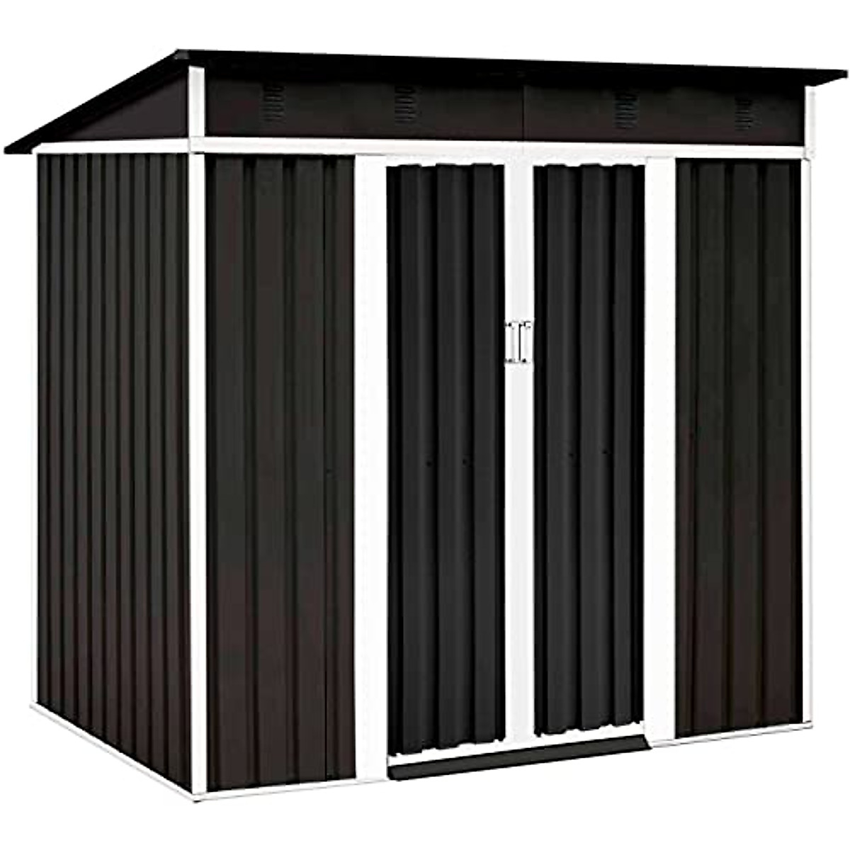 Oakmont Outdoor 4×6 FT Storage Shed Walk-in Garden Tool House with Double Sliding Doors, Steel Cabin Yard Lawn (Grey)