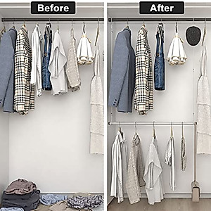 Exsun 2pcs Closet Rod for Hanging Clothes Adjustable Double Hanging Closet Rod Closet Bar Closet Systems Closet Brackets with Rod Holder