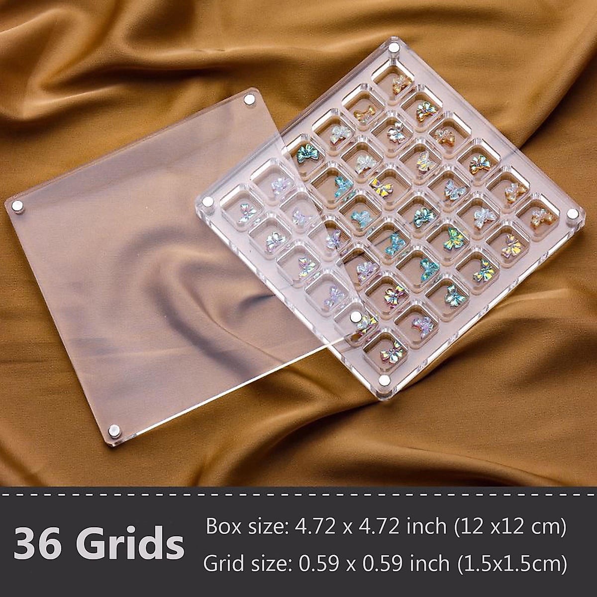 XronSlute Acrylic Magnetic Seashell Display Box,DIY Seashell Display Box,Clear Storage Box for Seashell,Gemstones,Nail,Jewelry (1Pc 36 Grids Small)