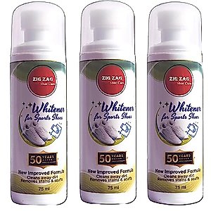 ZIG ZAG Instant Shoe Whitner for Sport Shoes,Sneakers and more Includes Sponge Applicator Easy-to-use Lid Brush Whitener Pack of 3