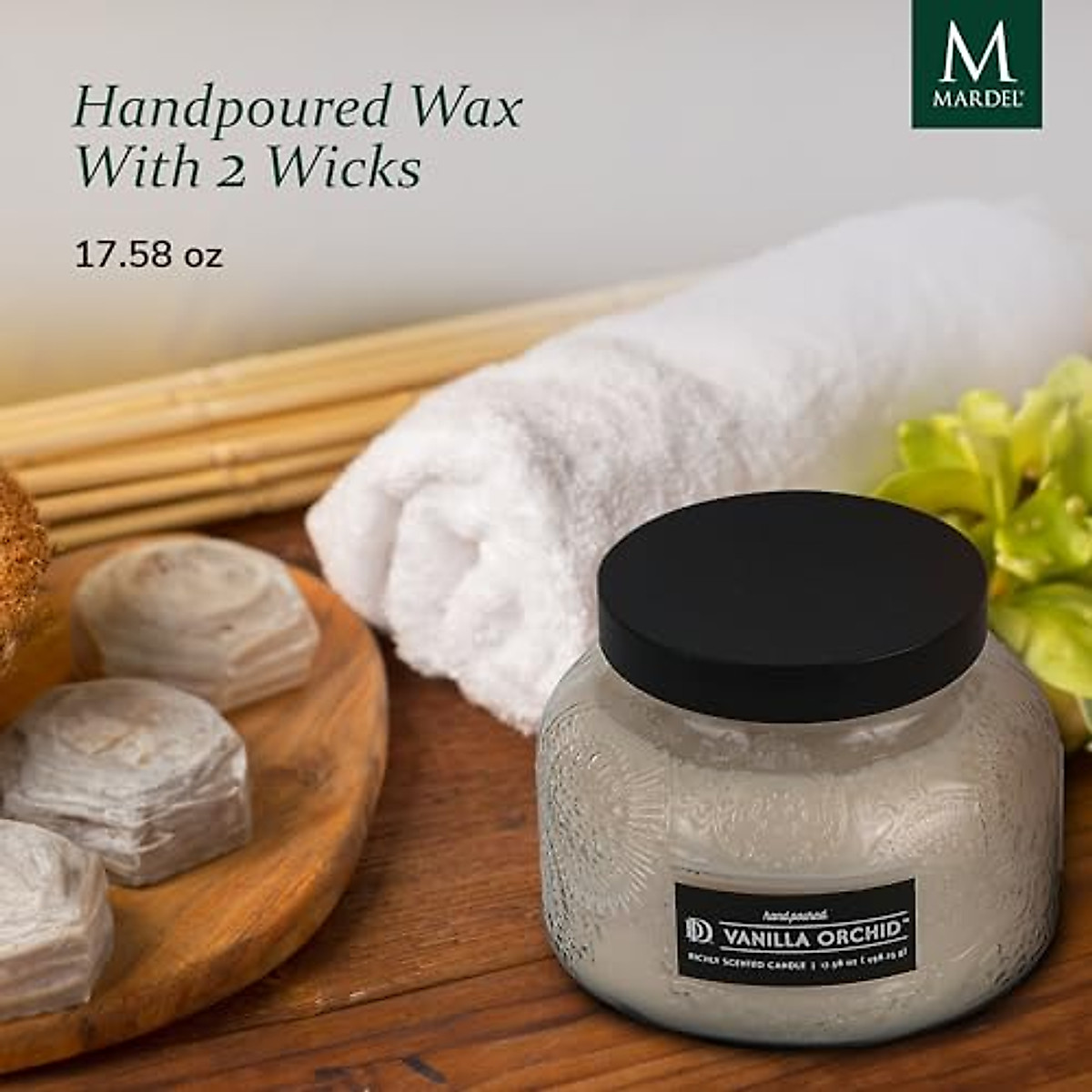 Vanilla Orchid Embossed Candle Jar (18 oz) - Refreshing aroma of invigorating fragrances - Large Dual Wick Embossed Glass Jar Candle for Relaxing - Sweet vanilla & orchid scented Candle Gift for Women