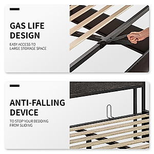 LUXOAK Queen Size Lift Up Storage Bed, Wood Platform Bed Frame with Storage Headboard & Charging Station, No Box Spring Needed, Easy Assembly, Black