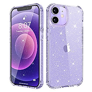 MIODIK for iPhone 12 Case and iPhone 12 Pro Case with Phone Stand, [Not Yellowing] Clear Glitter Shockproof Protective Phone Case, [Non-Slip] Slim Cover for Women Girls 6.1 Inch - Sparkle Clear