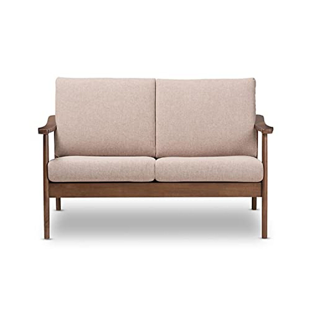 Baxton Studio Venza Mid-Century Modern Walnut Wood Light Brown Fabric Upholstered 2-Seater Loveseat