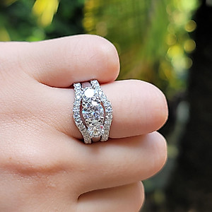 DovEggs Moissanite Enhancer Rings,Wedding Band,0.85CTW GHI Moissanite Lab Created Diamond Half Eternity Curved14K Gold QUALITY Sterling Silver Wedding Engagement Anniversary Ring for Women(8)