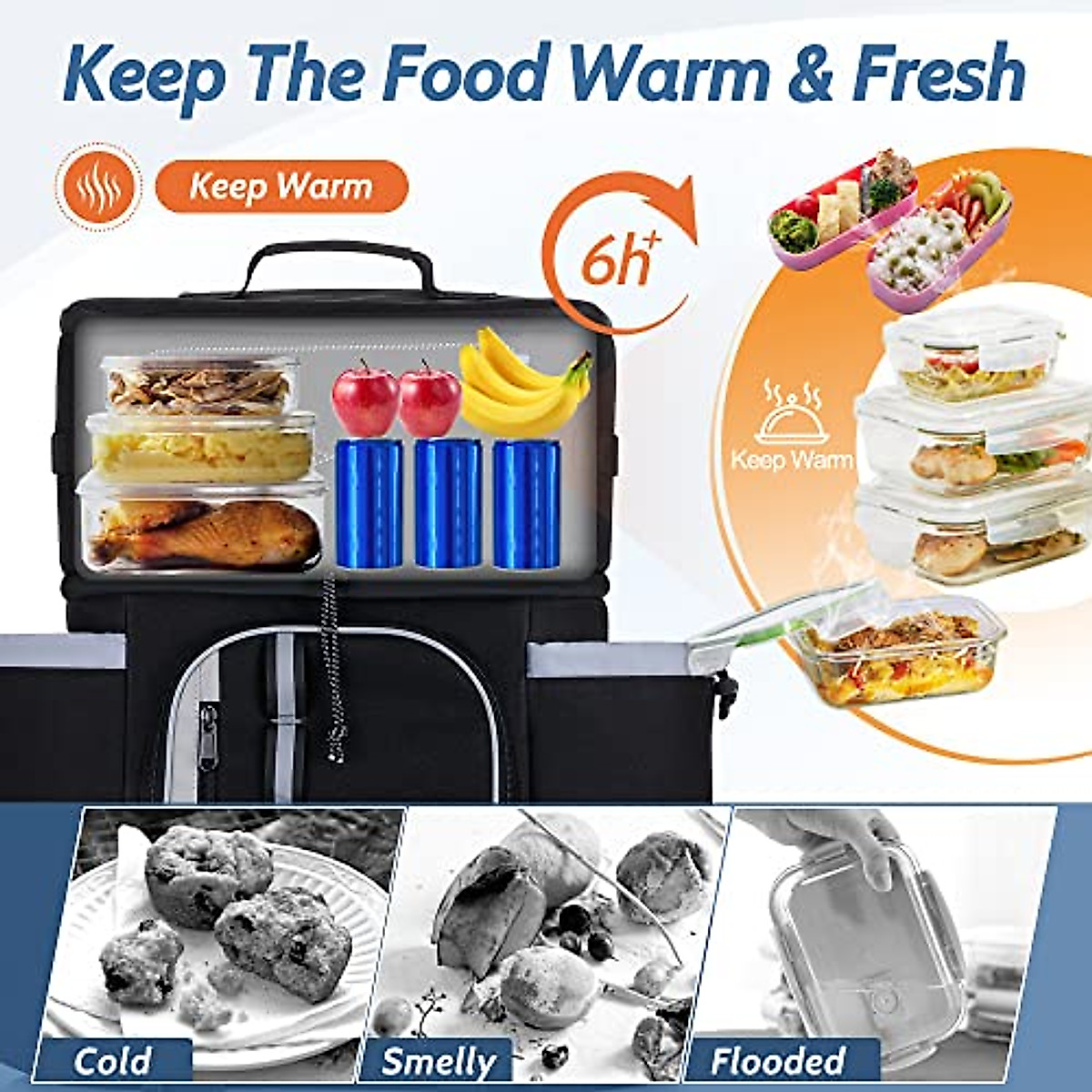 Elviros Backpack Cooler, 2 Insulated Comaprtments Leakproof Bag, Lightweight Lunch Backpack for Travel Hiking Camping for Men and Women Large Waterproof Cooler Bag(S)