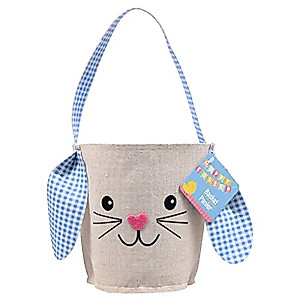 Easter Canvas Baskets. A Clever & Kids` Safe Alternative to Wooden or Plastic Baskets to Avoid Risk of Scratches, Injuries Chewing Wood or Plastic Baskets. Kids Will Love It (1 Pink 1 Blue)