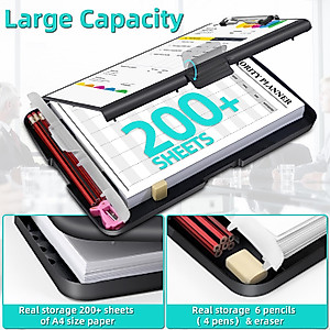 Sunnyclip Clipboard with Storage, Real Hinge & 2 Compartment, Letter Size Plastic Side Opening Lightweight Portable Slimcase Box, Smooth Writing for Paperwork Office Classroom Supply