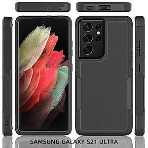 for Samsung Galaxy S21 Ultra Case: Dual Layer Protective Heavy Duty Cell Phone Cover Shockproof Rugged with Screen Protector - Military Protection Bumper Tough - Samsung Galaxy S21 Ultra 5G, Black