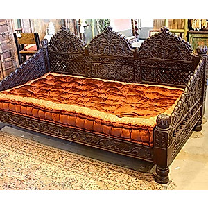 Worldcraft Industries Carved Jhula Day Bed. Twin Size. Handcrafted from Solid Indian Neem Wood (Medium Antique Finish, Day Bed Sofa: 44Dx83Wx40H)
