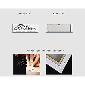 Kas Home Bathroom Sign Rustic Canvas Wall Art Funny Motto Prints Farmhouse Bathroom Decor Pictures with Solid Wood Frame for Home Toilet Hotel Bar (White - bathroom, 5.5 x 16.5 inch)