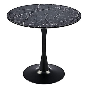 VONLUCE 32 Inch Round Dining Table with Faux Marble Top for Kitchen Bar Patio and More, Modern Small Coffee Table Living Room Accent Table with Tulip Style Metal Base and 165lb Capacity for 2-4, Black