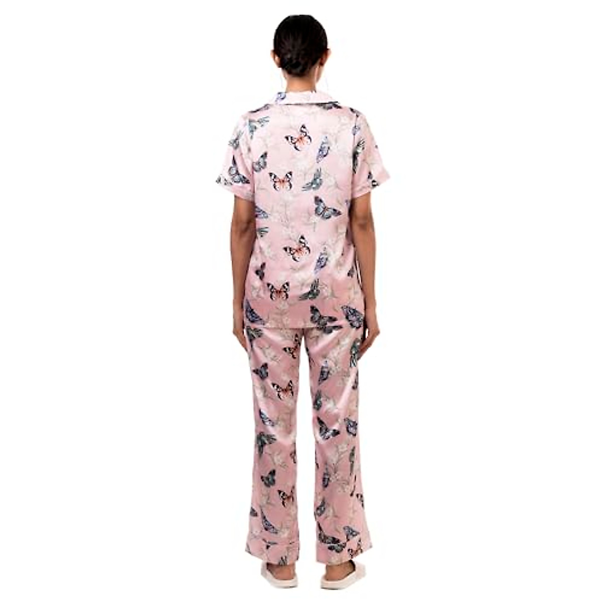 Anuschka Women’s Printed Pajama Set - Sleepwear Collection Made with 100% Recycled Poly Silk - Butterfly Melody, XL