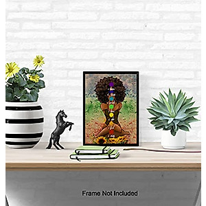 Black Art for African American Women - Boho Positive Affirmations Zen Meditation Decor - Inspirational Afro Yoga Wall Art - New Age Hippie Chakra Room Decor - Personal Growth Uplifting Spiritual Gifts