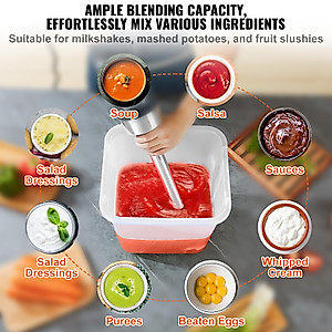 VEVOR Commercial Immersion Blender, 750W 16" Heavy Duty Hand Mixer, Variable Speed Kitchen Stick Mixer with 304 Stainless Steel Blade, Multi-Purpose Portable Mixer for Soup, Smoothie, Puree, Baby Food