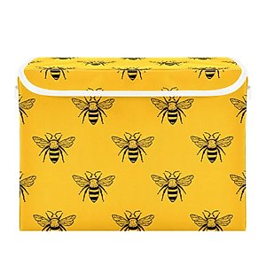 SUABO Storage Boxes with Lids Black and Yellow Bees Large Storage Bins Collapsible Storage Cube Bin Organizer Basket for Closet Shelves