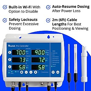 Bluelab Pro Controller Wi-Fi Fully Automated 24/7 Digital Monitor for Hydroponics Multi-Nutrient & pH Dosing with EC Temperature Probe and Edenic Remote Monitoring Essential for Agriculture