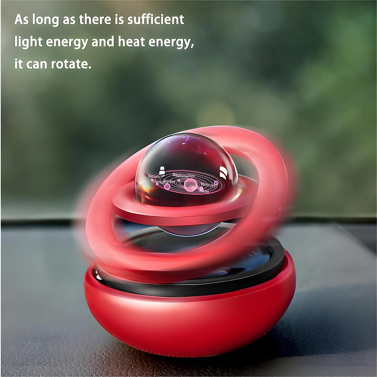 Bontand Interstellar Crystal Ball Car Air Freshener Solar Energy Double Ring Rotating Fragrance Gift Car Perfume Decoration (Silver)