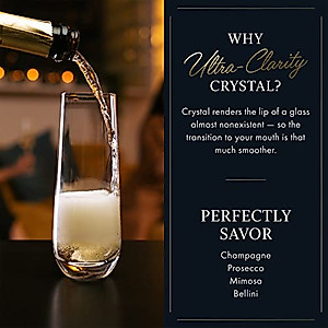 ELIXIR GLASSWARE Stemless Champagne Flutes - Crystal Glass Flutes, Hand Blown - Set of 6 Stemless Glasses, Premium Crystal - Gift for Bridal Shower, Wedding, Bachelorette Party - 8oz, Clear