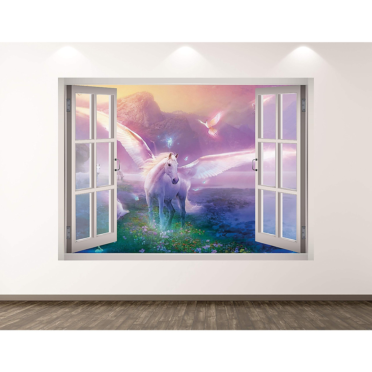 Unicorn Wall Decal Art Decor 3D Window Mythical Sticker Mural Kids Room Custom Gift BL30 (22"W x 16"H)