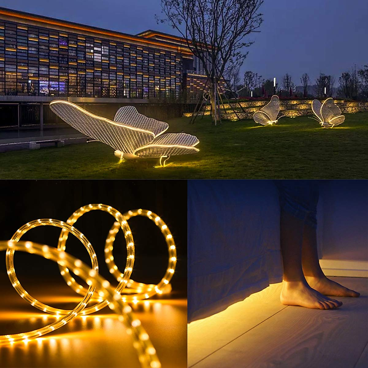 AMIR Upgraded LED Strip Lights, 90 LED 9.84ft Flexible Solar Strip Lights, 8 Lighting Modes, Waterproof for Patio, Garden, Home, Wedding, Courtyard (Warm White)